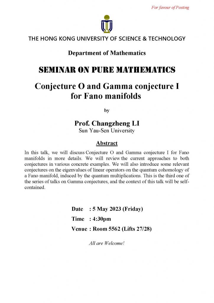 Department Of Mathematics Seminar On Pure Mathematics Conjecture O